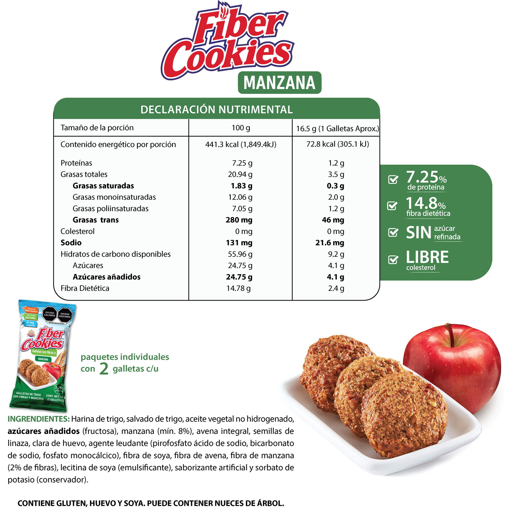 Fiber Cookies con Manzana 33g (2 Galletas) – Galletas Taifelds